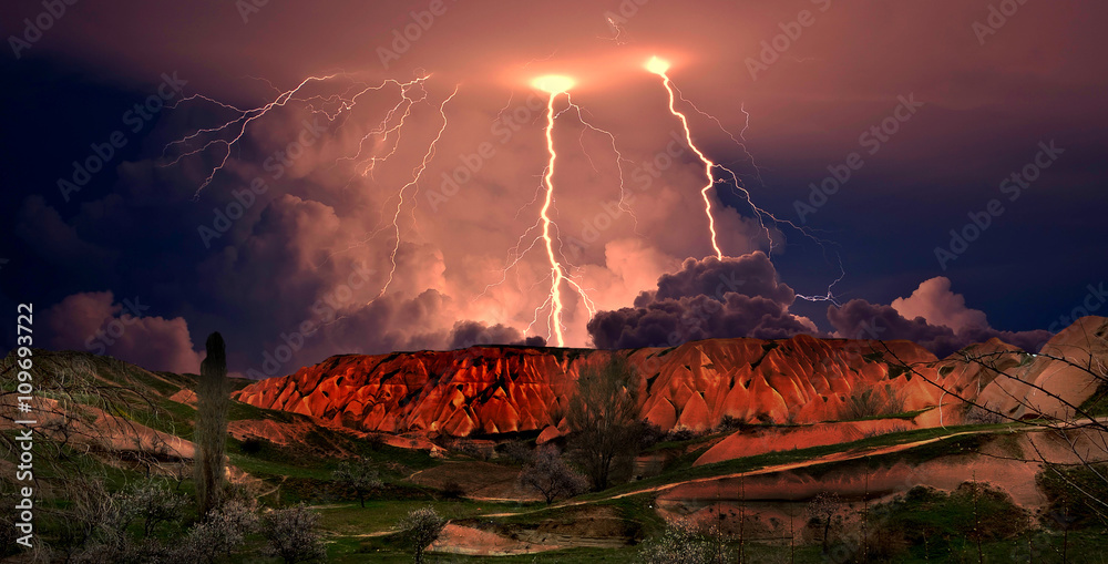 Thunderstorm in Cappadocia. Turkey/Mountain view of Cappadocia during a ...
