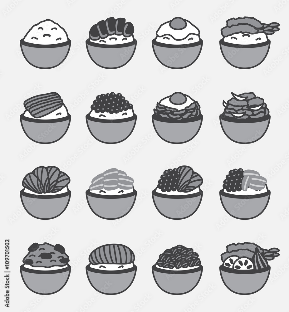 Donburi ( Japanese rice bowl ) icon and logo Stock Vector | Adobe Stock