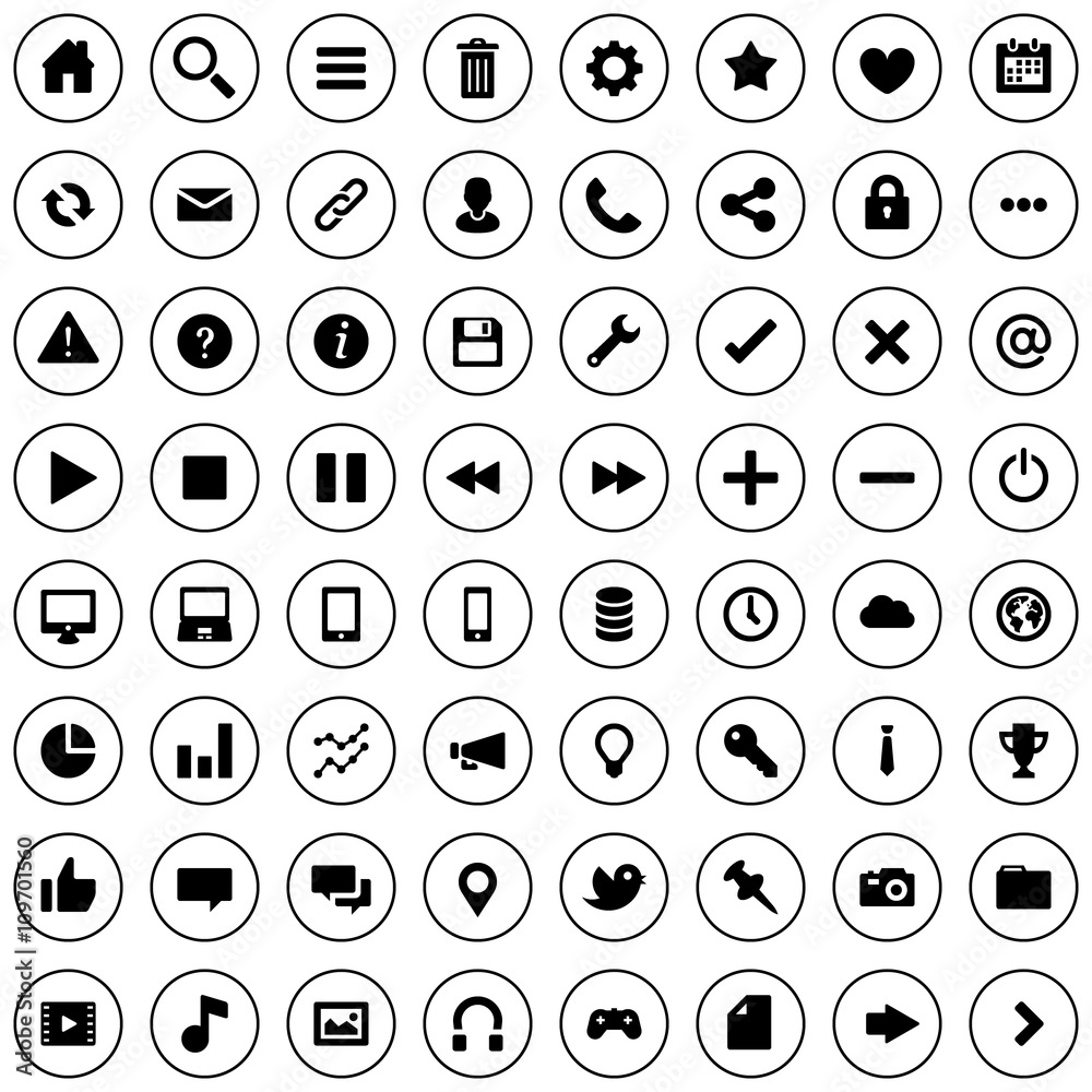 64 Flat Circular Vector Icons for Web Business and Social Stock Vector ...