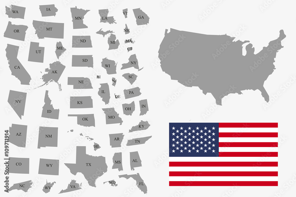 Set of gray USA states on white background - vector illustration ...