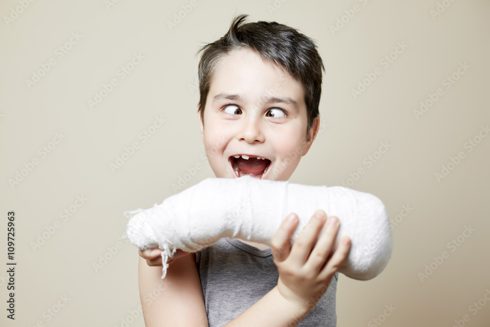 cute boy with broken arm Stock Photo | Adobe Stock