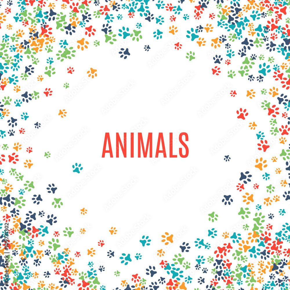 Colorful animal footprint ornament border isolated on white background ...