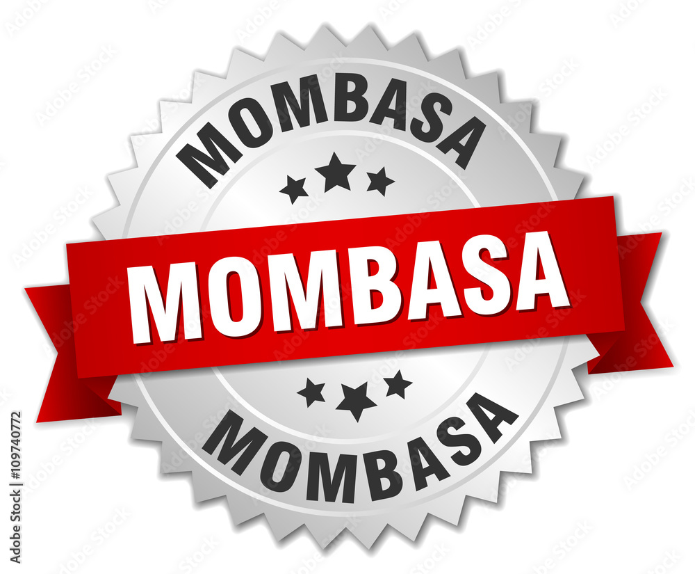 Mombasa round silver badge with red ribbon Stock Vector | Adobe Stock