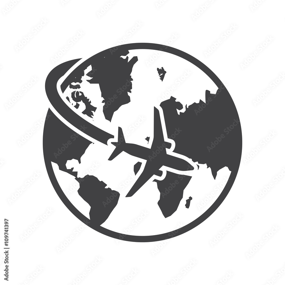 Globe and plane icon Stock Vector | Adobe Stock