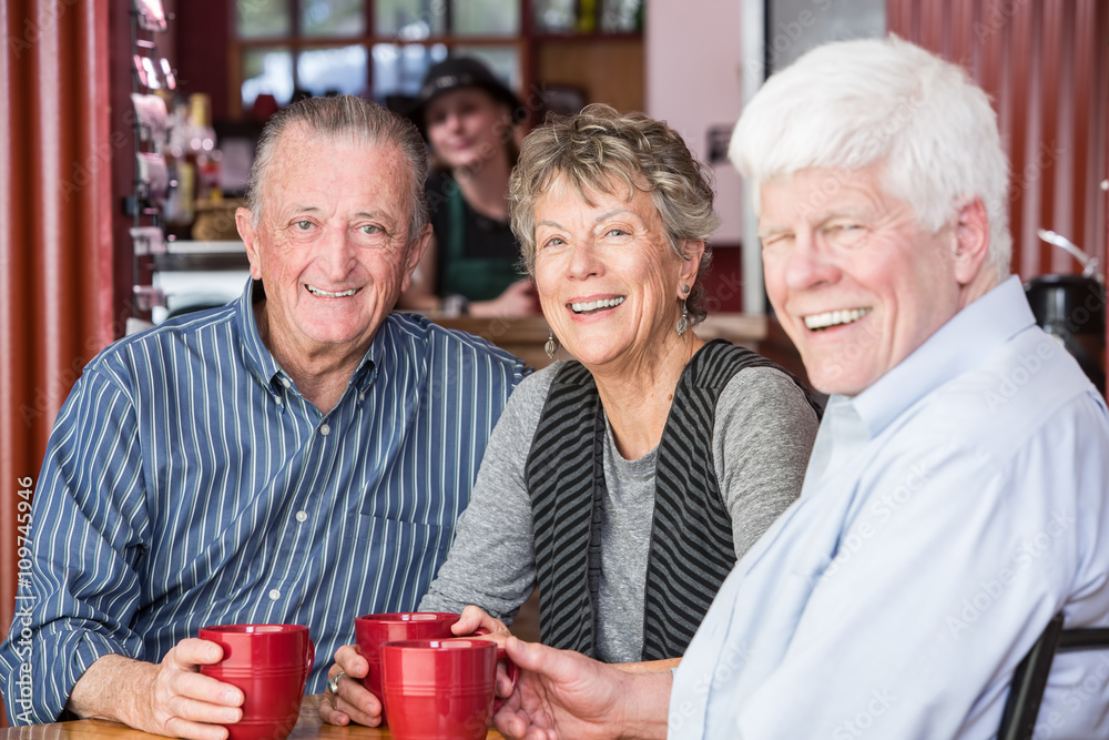 Happy Mature Group in Coffee House Stock Photo | Adobe Stock