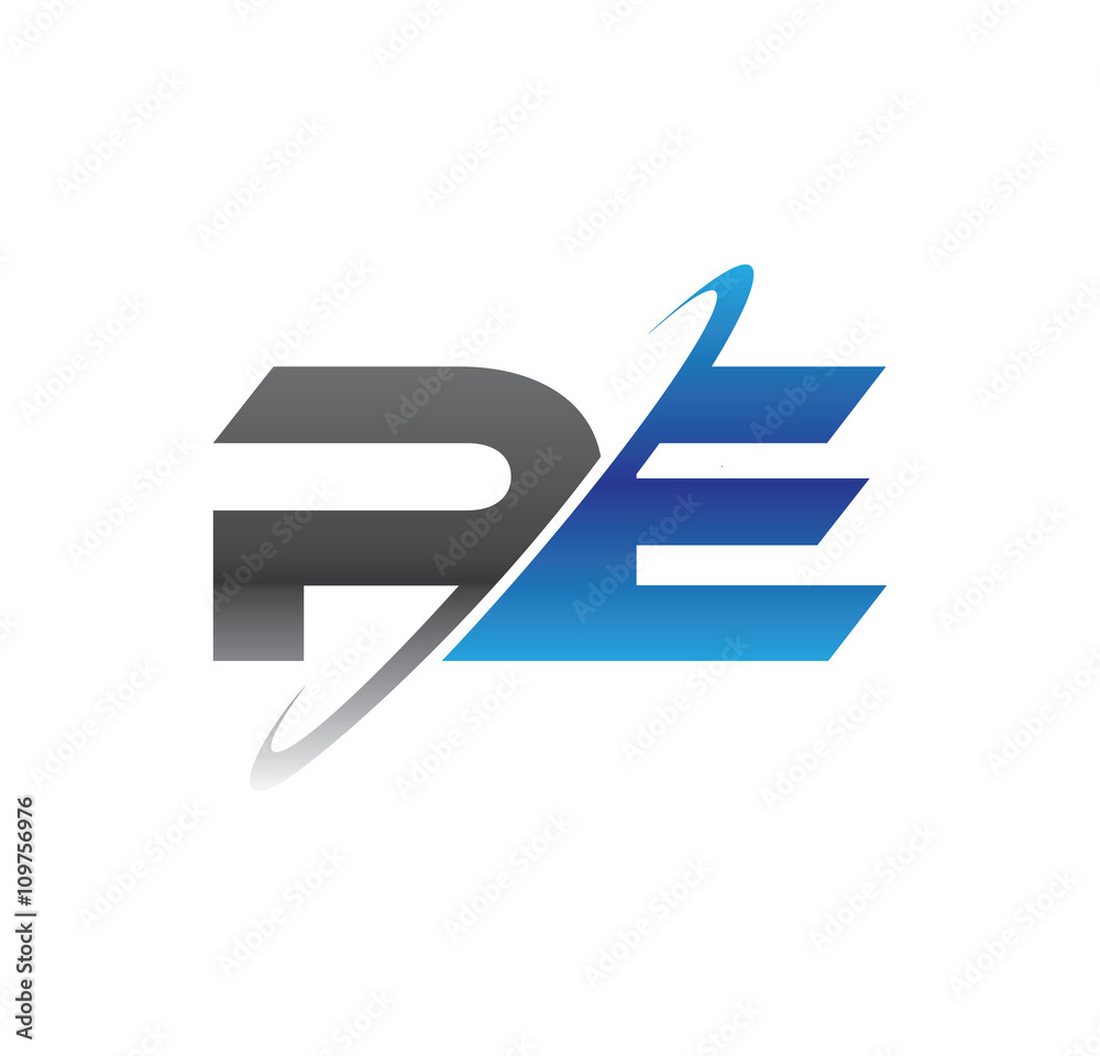 pe initial logo with double swoosh blue and grey Stock Vector | Adobe Stock