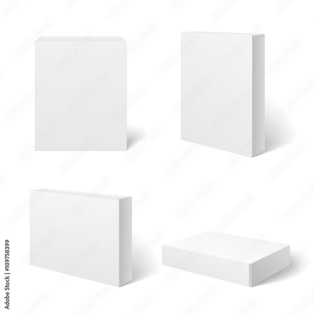 White blank cardboard package box in different positions. Vector ...