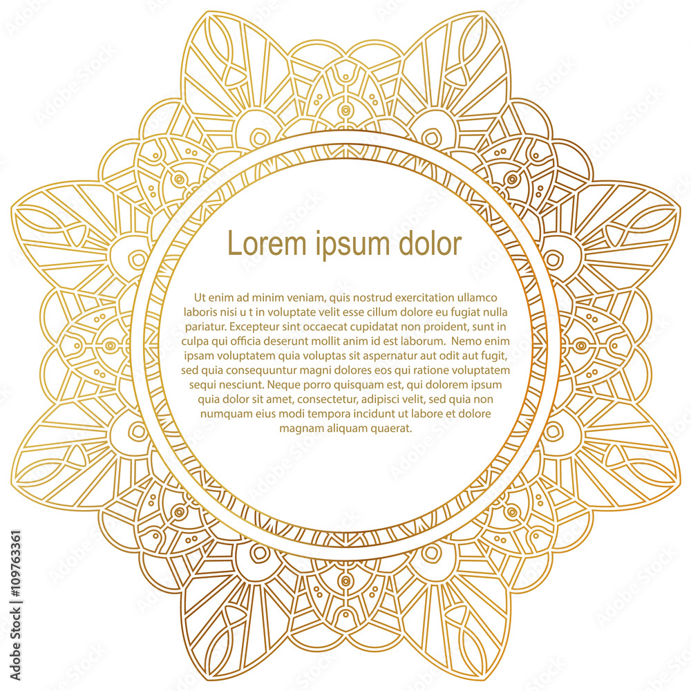 Round gold border frame. Mandala ornament. Can be used for decoration ...