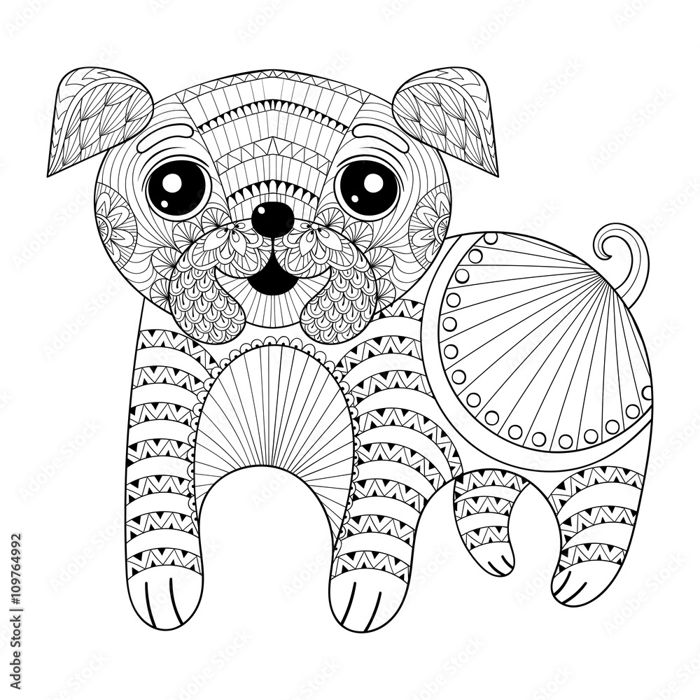 Zentangle Hand drawing Dog for antistress coloring pages, post c Stock ...