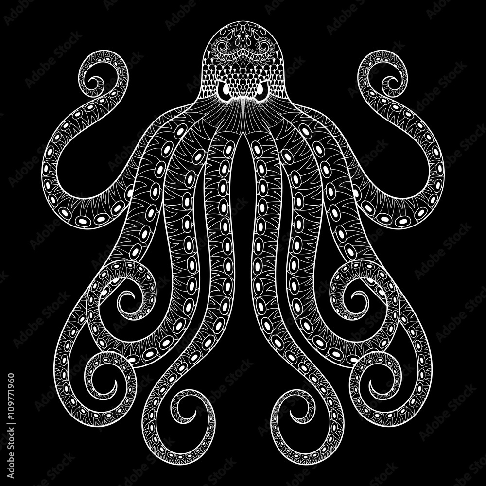 Vector zentangle octopus print for adult coloring page. Hand dra Stock ...