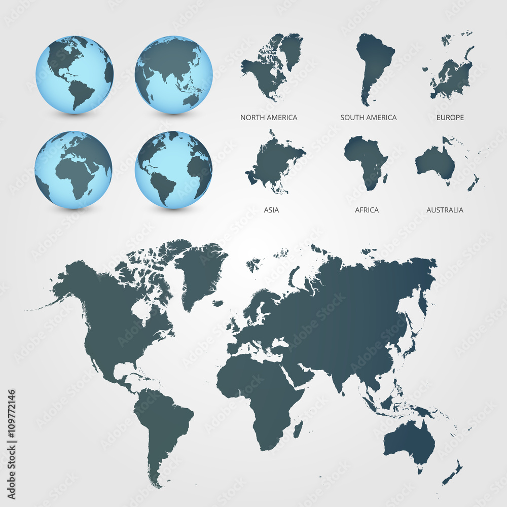 World Map with Globes detailed editable. Vector illustration. Stock ...