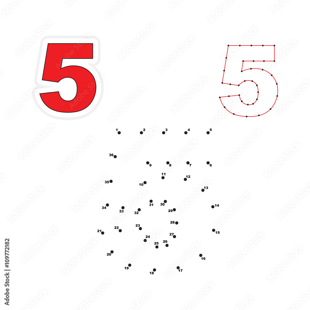 Vector numbers game. Dot to dot. Figure 5 Stock Vector | Adobe Stock