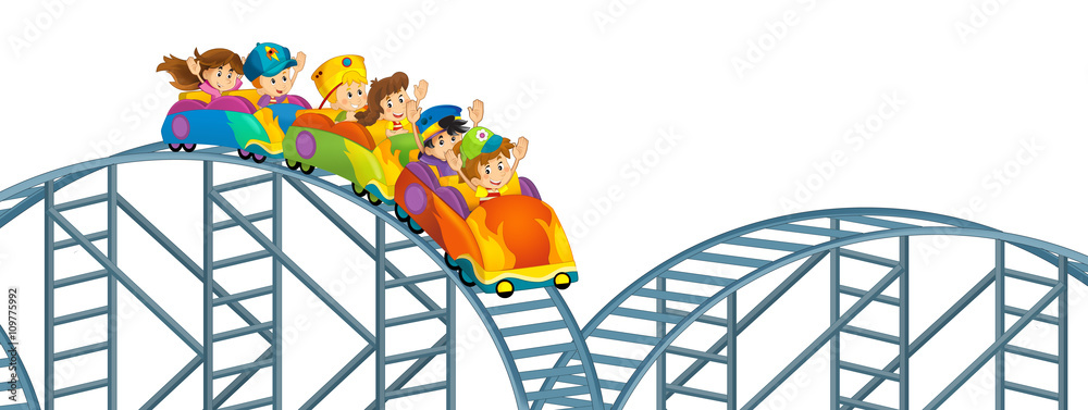 Cartoon children on a rollercoaster - isolated - illustration for ...