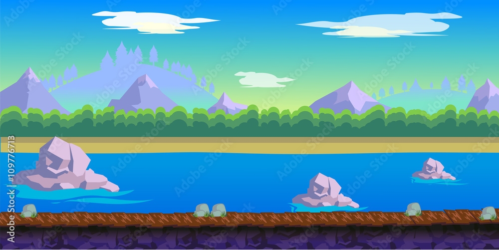 river Game Background for 2d game application Stock Vector | Adobe Stock