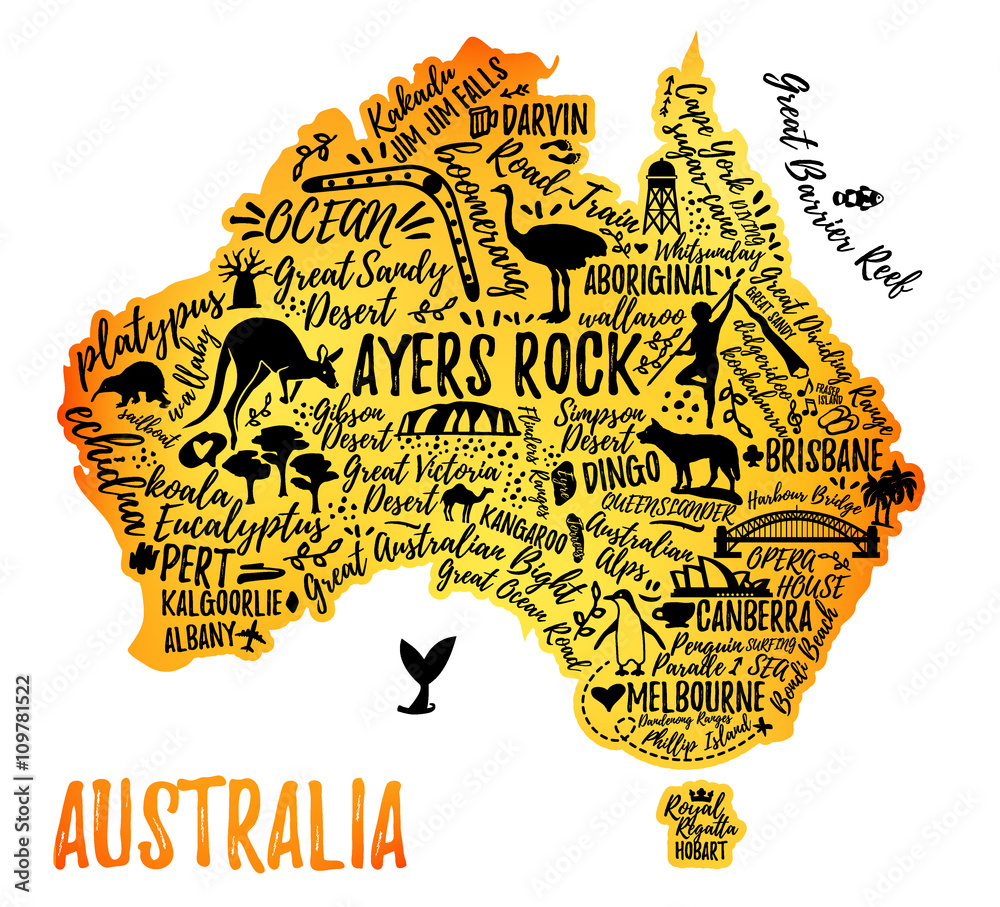 Cartoon map of Australia Stock Illustration | Adobe Stock