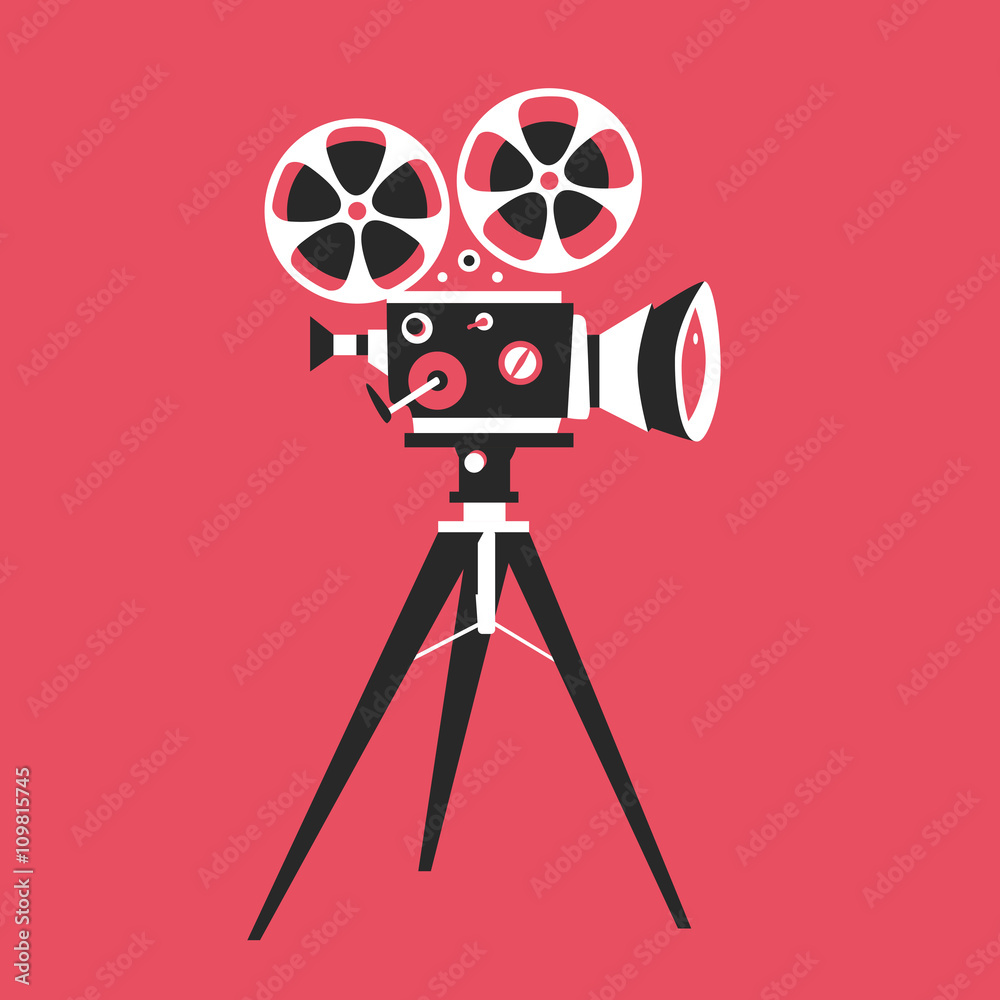 Retro movie projector poster. Cartoon vector illustration. Cinema ...