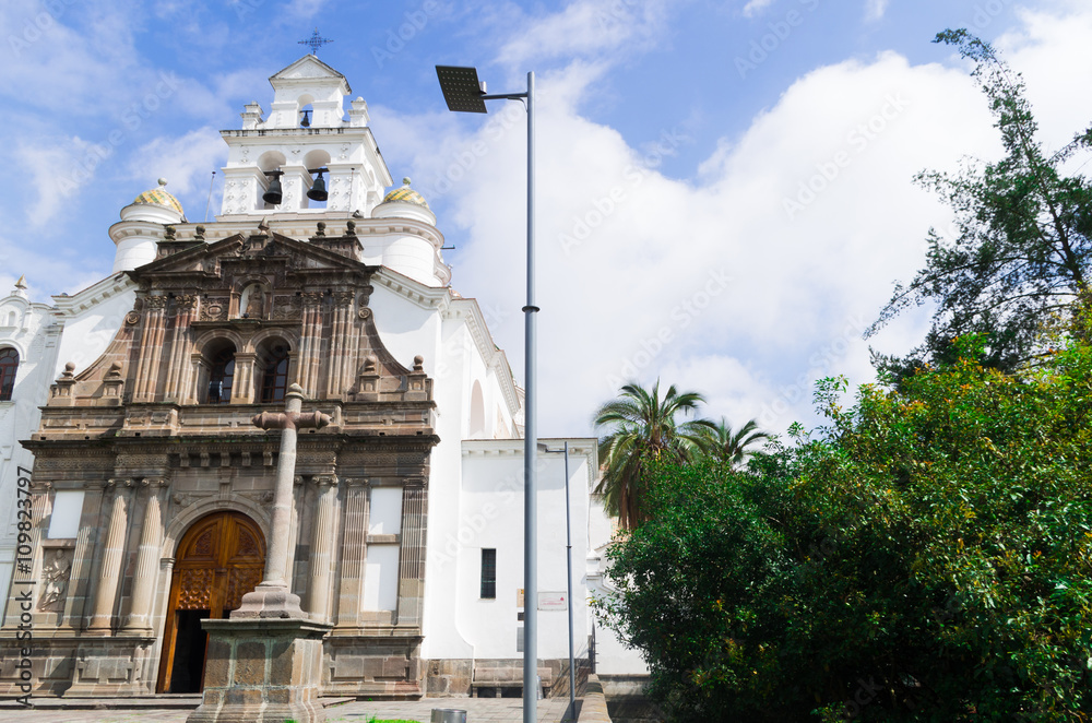 Front entrance to beautiful church of Guapulo located in Quito Ecuador ...