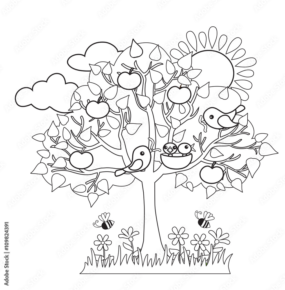 Spring Tree Coloring Page