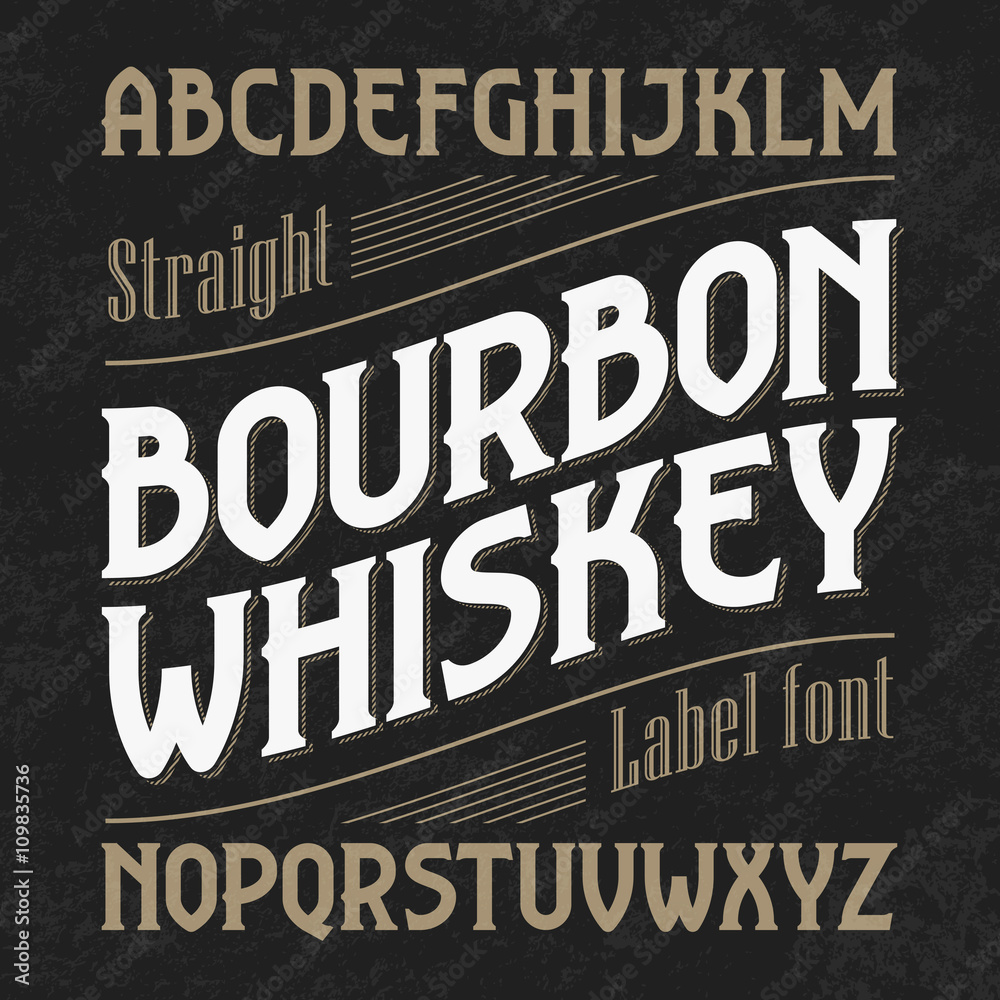 Bourbon whiskey label font with sample design. Ideal for any design in ...