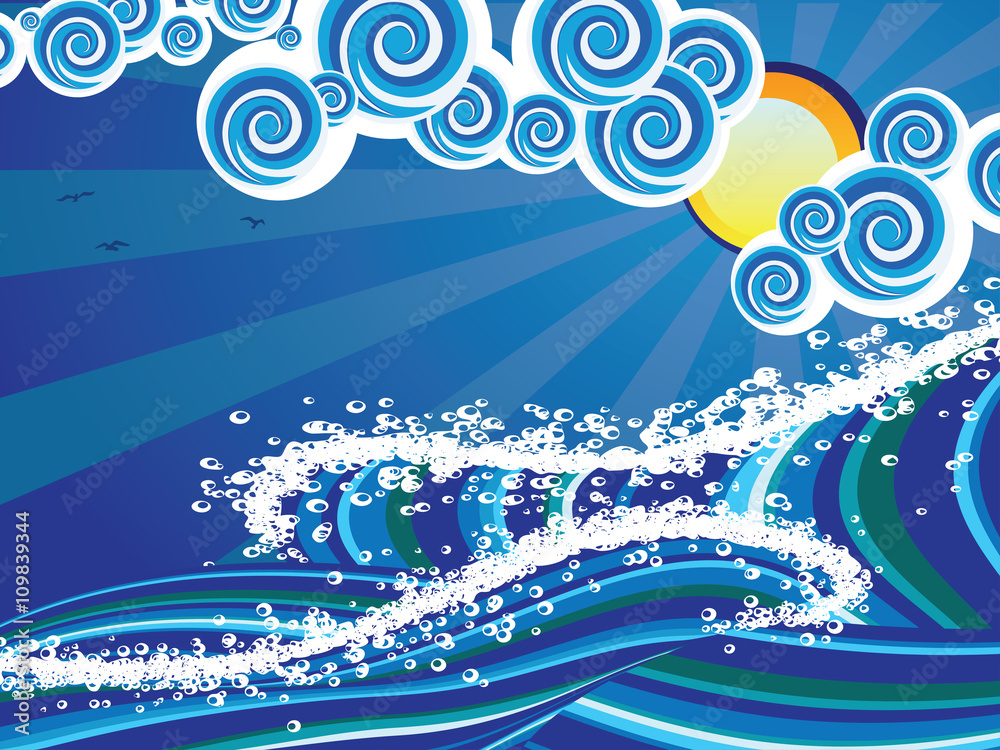 Cartoon Stormy Sea Stock Vector | Adobe Stock