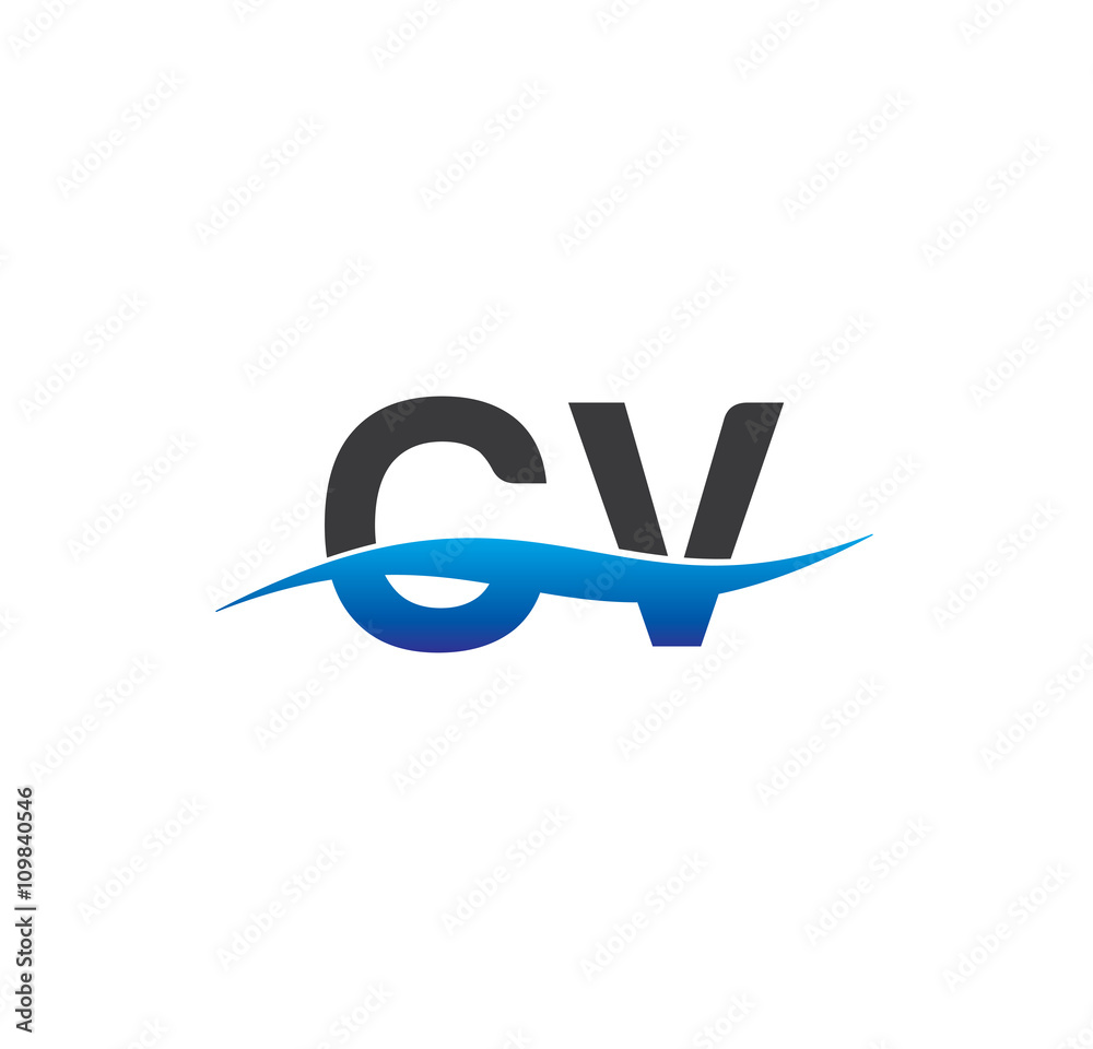 cv initial logo with swoosh blue and grey Stock Vector | Adobe Stock