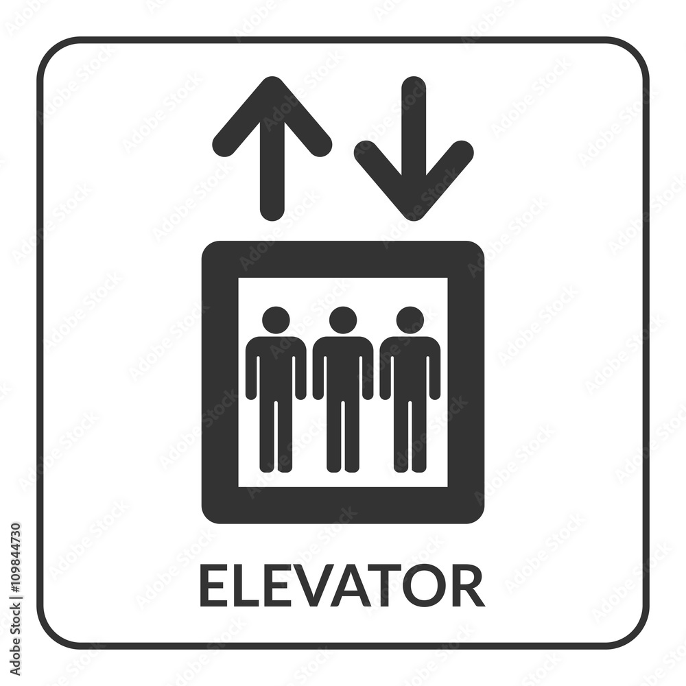 Elevator icon. Lift symbol. Stairs up and down. Gray icon with arrow ...