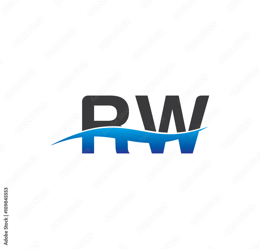 rw initial logo with swoosh blue and grey Stock Vector | Adobe Stock