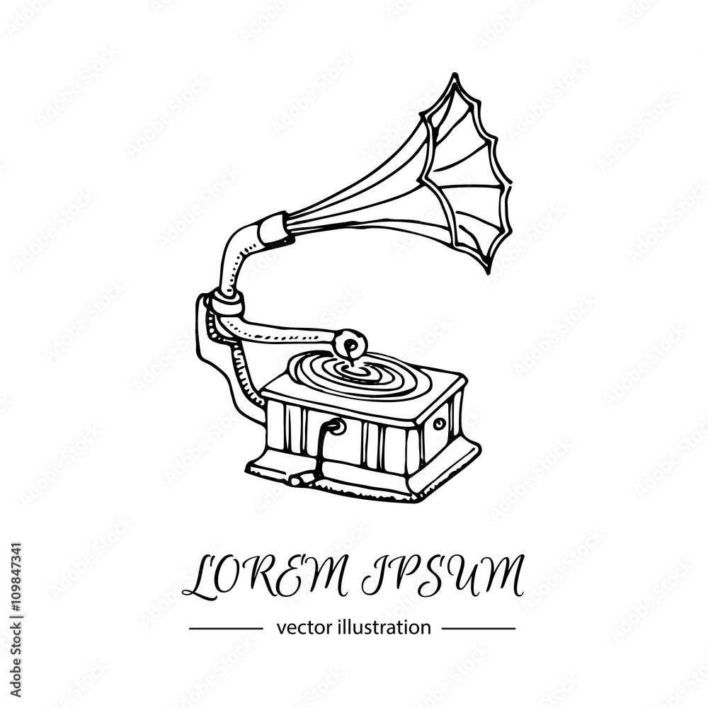 Hand drawn doodle Gramophone Vector illustration musical instrument and ...