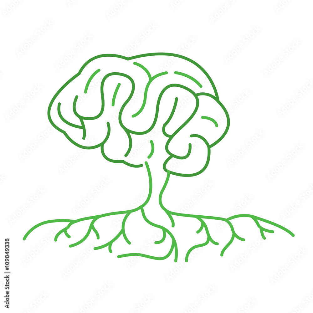 Brain Tree Illustration / Outline of Green Color Brain Tree ...