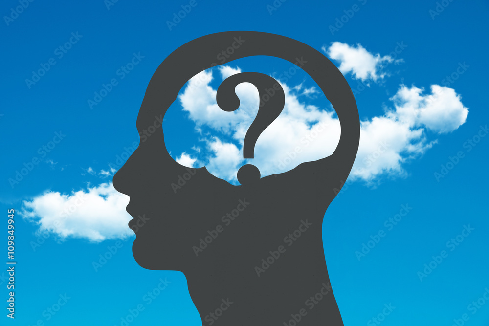 Brain Head with Question / Question mark in the Human Brain on the Blue ...