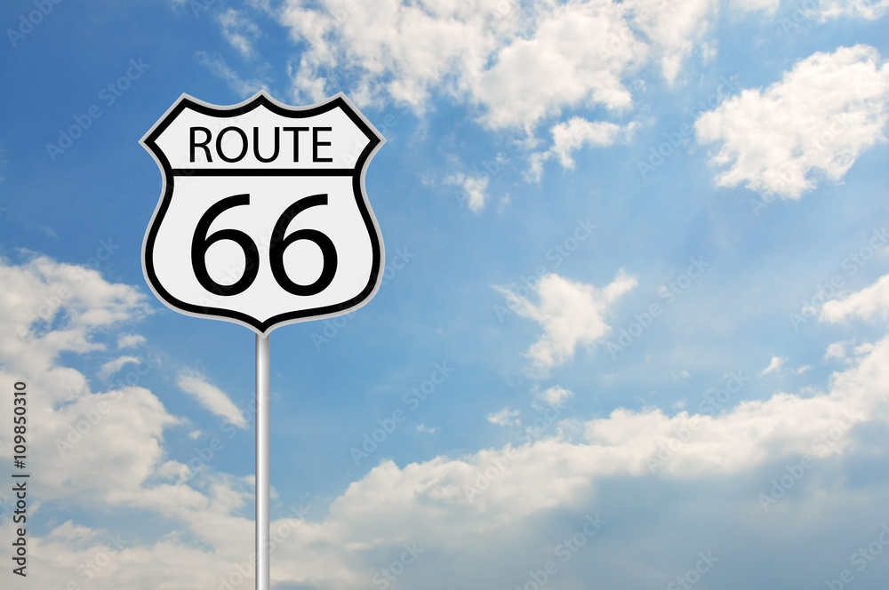 Route 66 road sign over the cloudy sky Stock Photo | Adobe Stock
