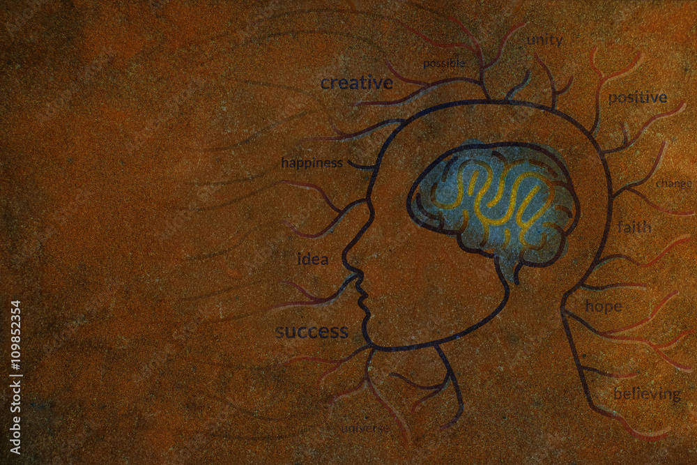 Human Brain and Positive Thinking on Gold Grunge Background / Human ...