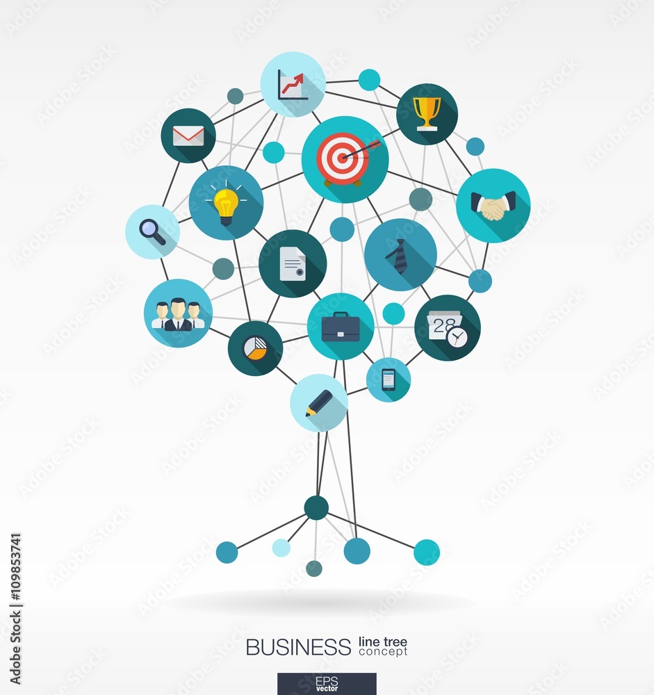 Abstract background with connected circles, integrated flat icons ...