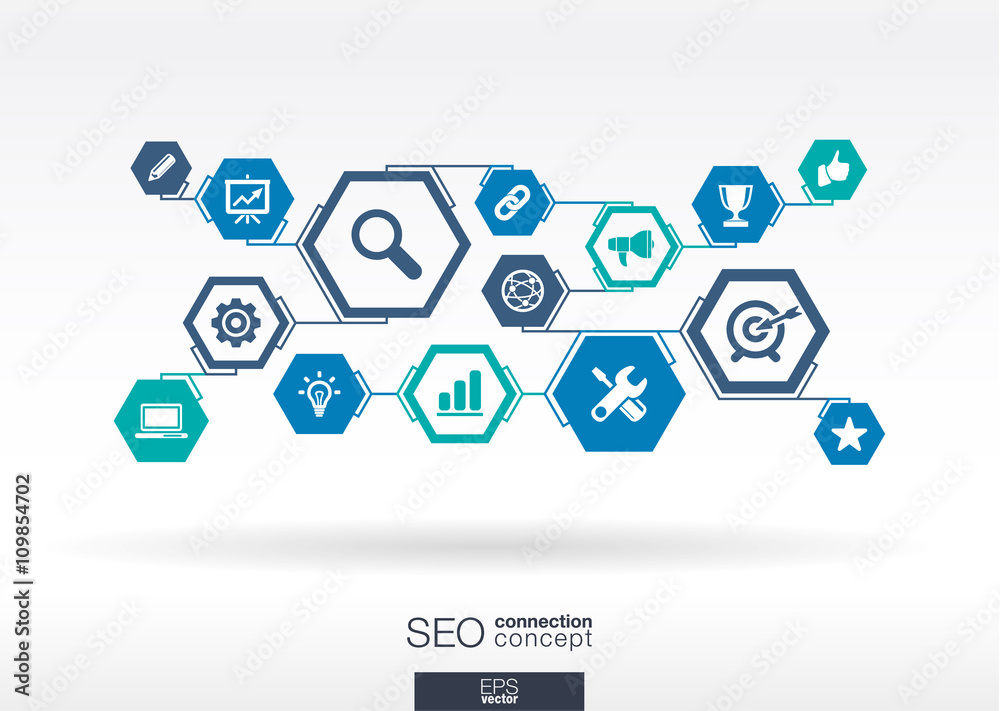 SEO network. Hexagon abstract background with lines, polygons ...