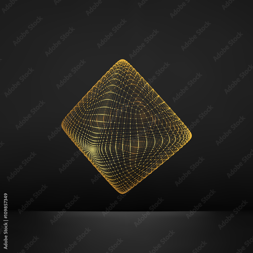 Vector Transparent Octahedron. Wireframe Object with Dots. Abstract 3D Connection Structure ...