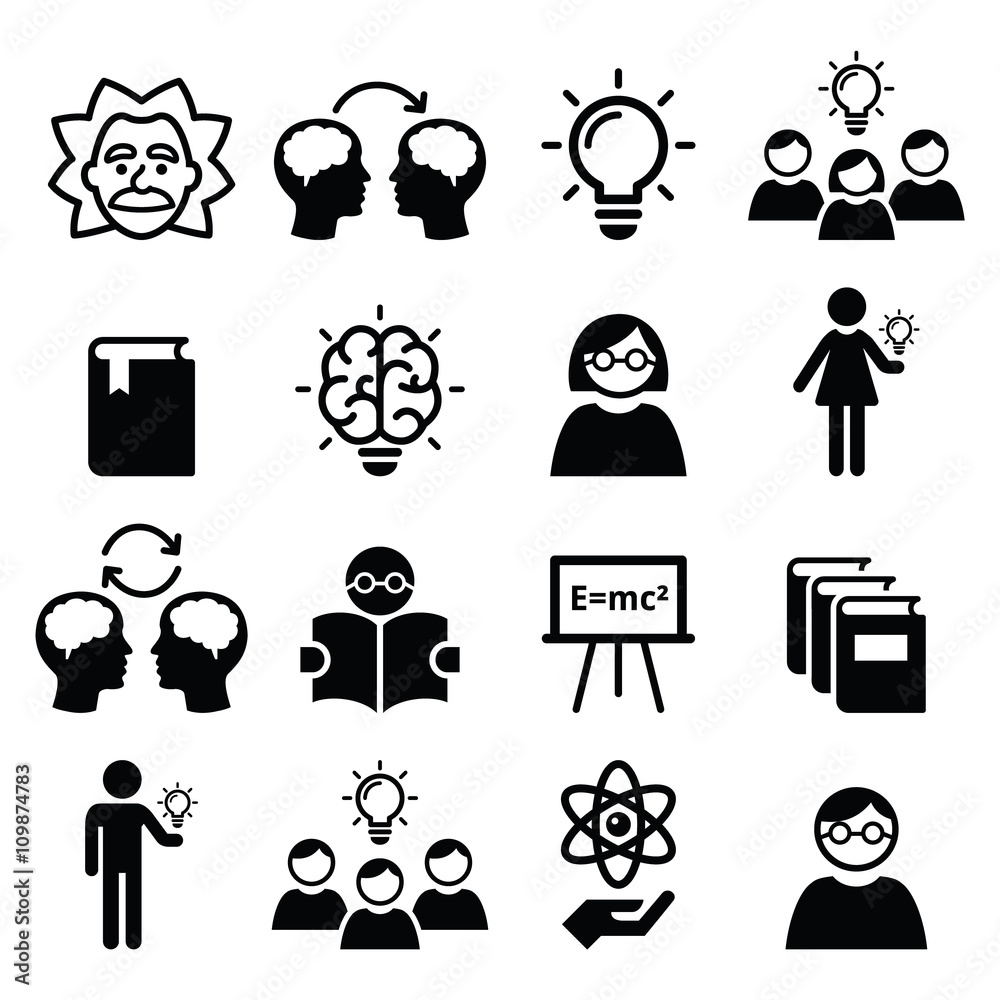 Knowledge, creative thinking, ideas vector icons set Stock Vector ...