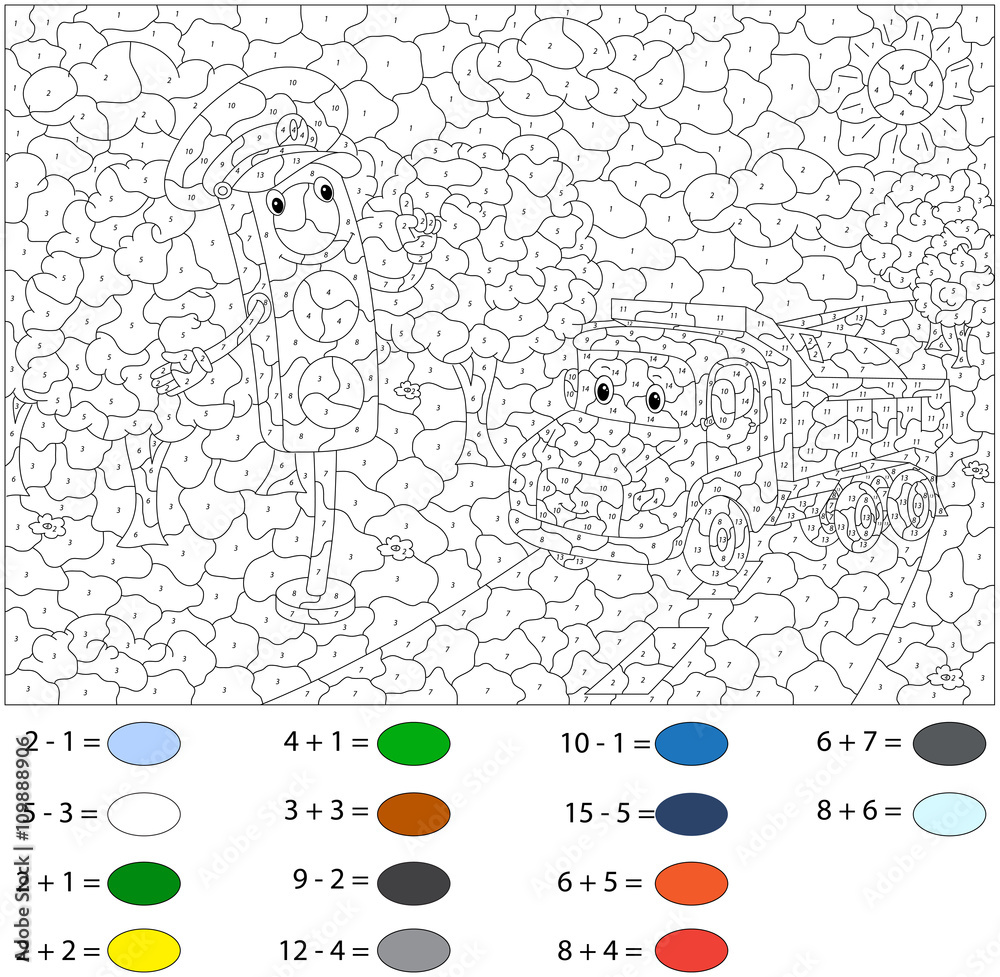 Cartoon traffic light and lorry. Color by number educational gam Stock ...