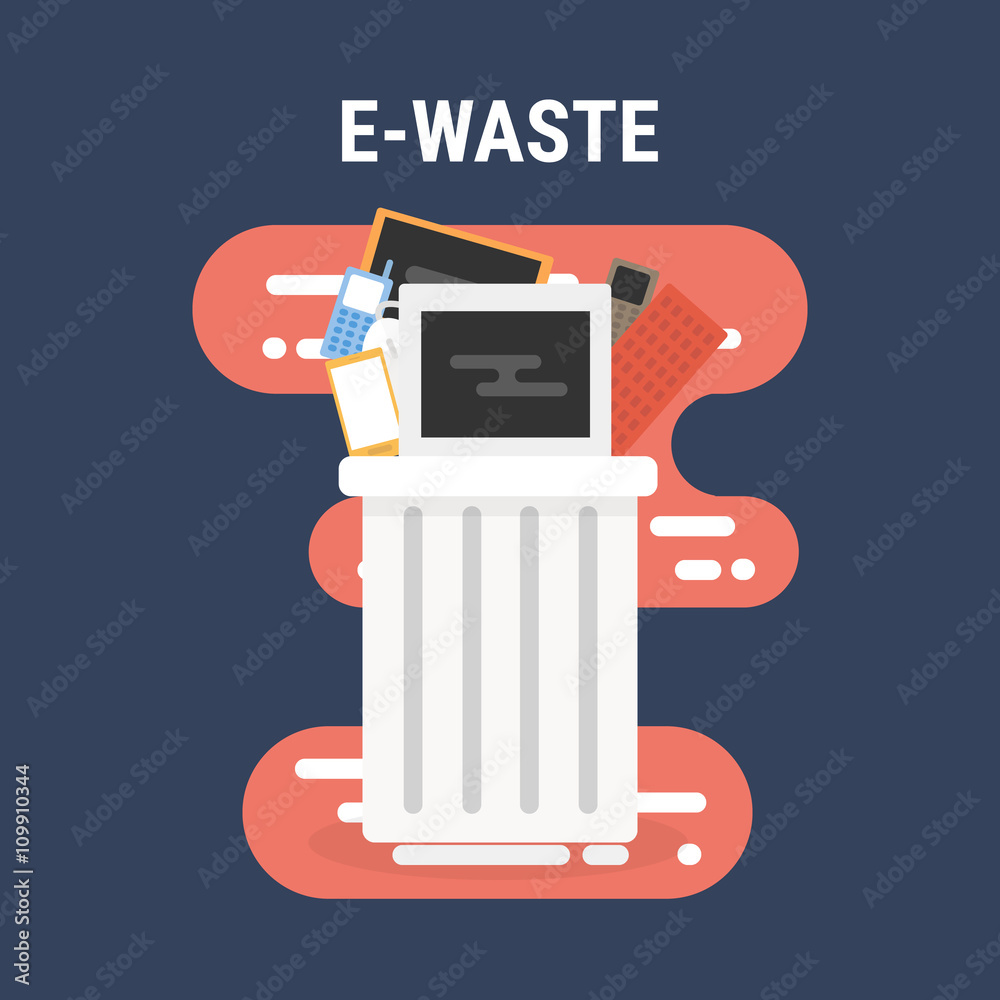 e-waste recycle bin, flat design. Stock Vector | Adobe Stock