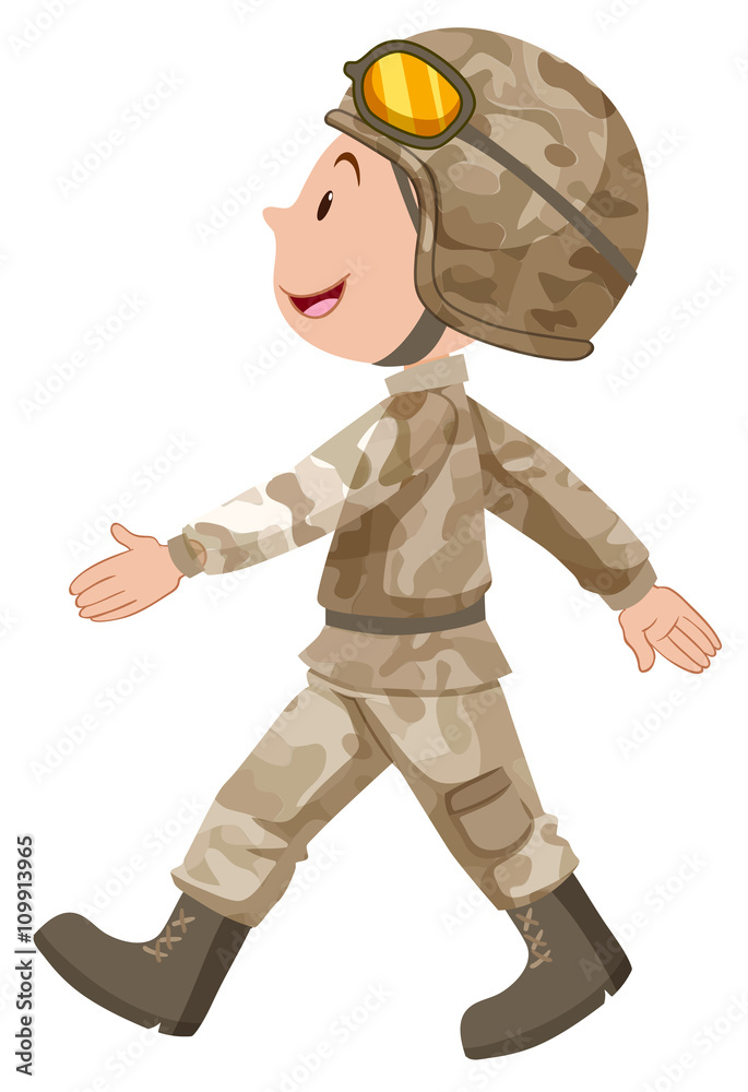 Soldier in brown uniform walking Stock Vector | Adobe Stock
