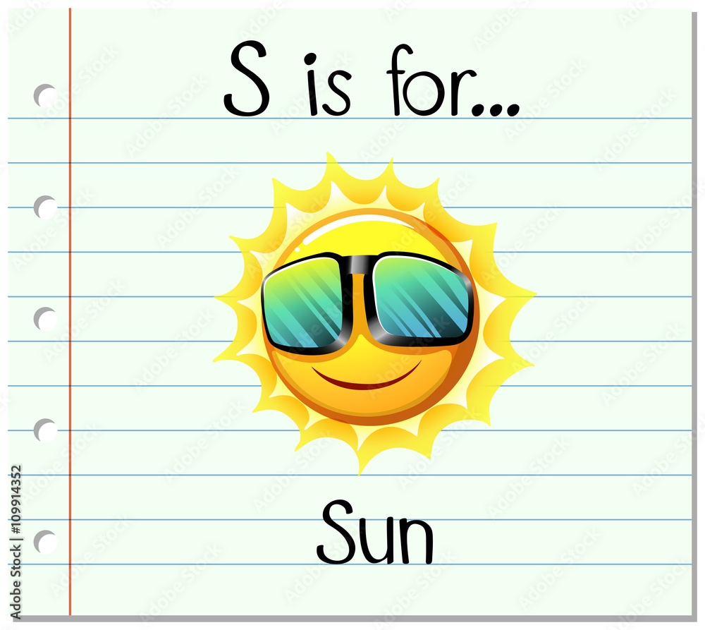 Flashcard letter S is for sun Stock Vector | Adobe Stock