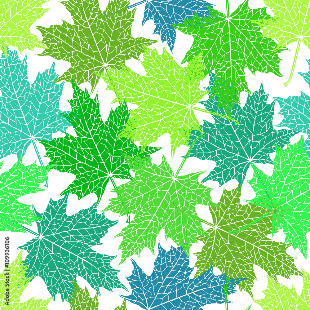 Vector seamless pattern of silhouette of a hand-drawn inversion maple ...