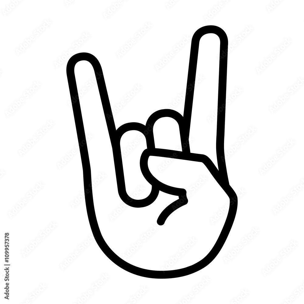 Stockvector Rock & roll / heavy metal / sign of the horns line art icon ...