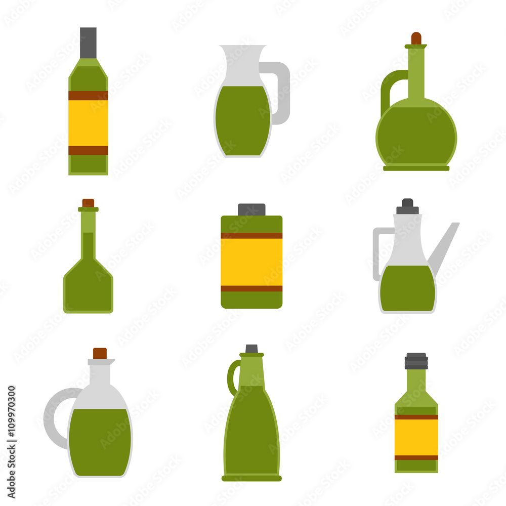 Vector flat cartoon olive oil bottles Stock Vector | Adobe Stock