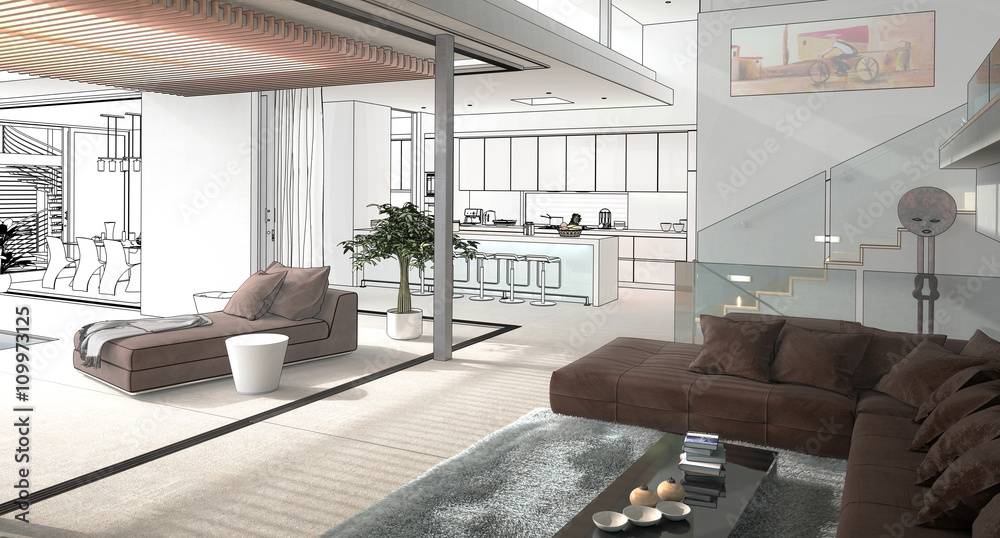 Modern House Interior (hi-res project) Stock Illustration | Adobe Stock