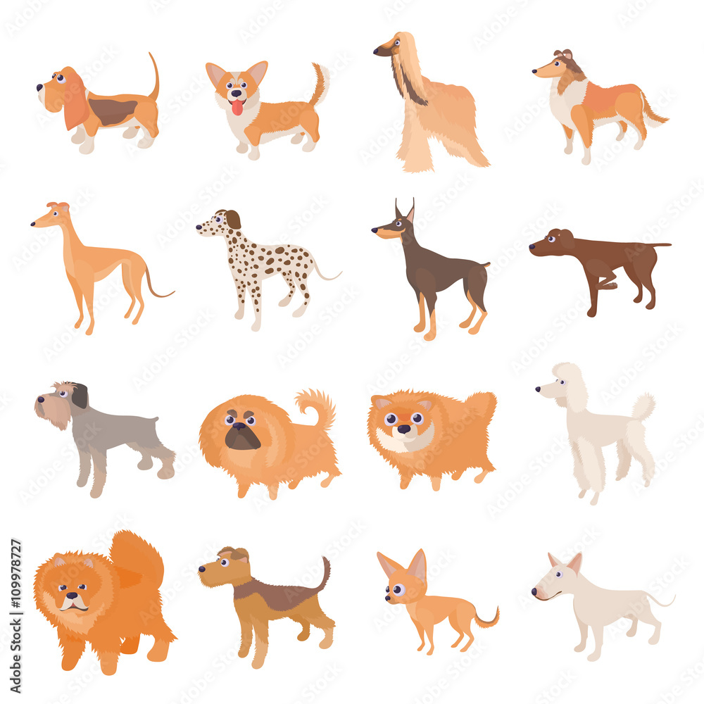 Dog icons set, cartoon style Stock Vector | Adobe Stock