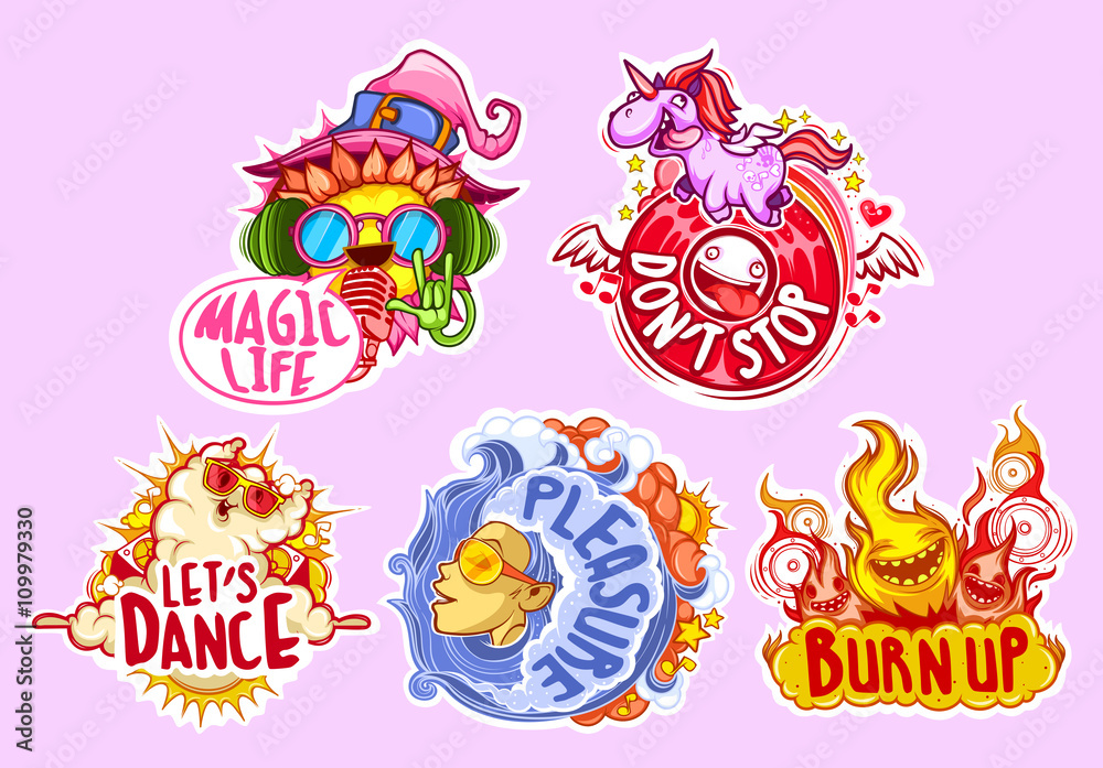 These stickers crazy, funny and carry the magical energy party Stock ...