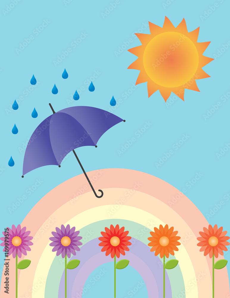 Rainbow Flowers With Raindrops