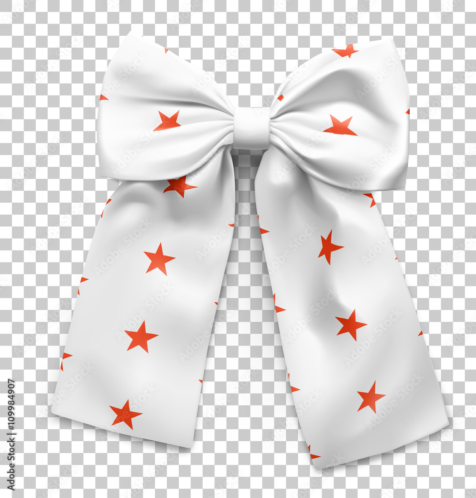Realistic white bow with red stars on a transparent background. Vector ...
