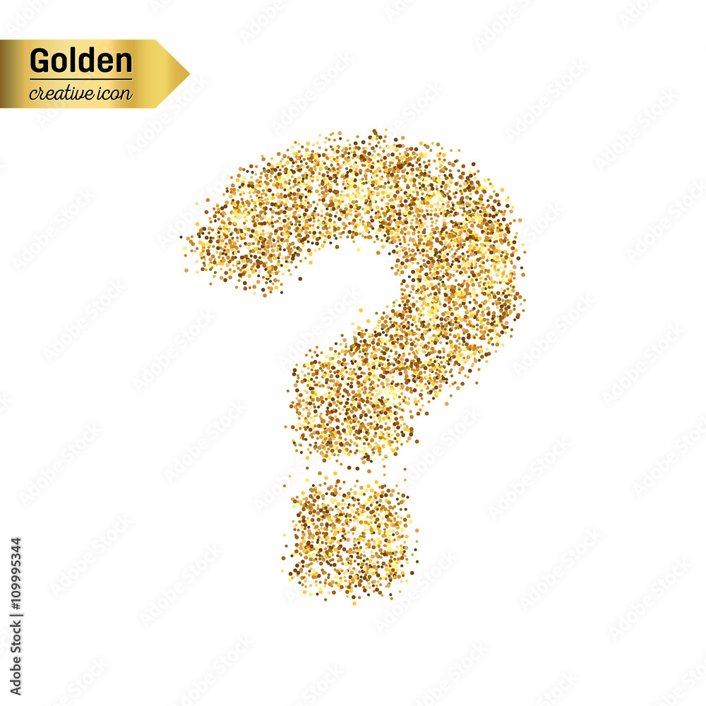 Gold glitter vector icon of question mark isolated on background. Art ...