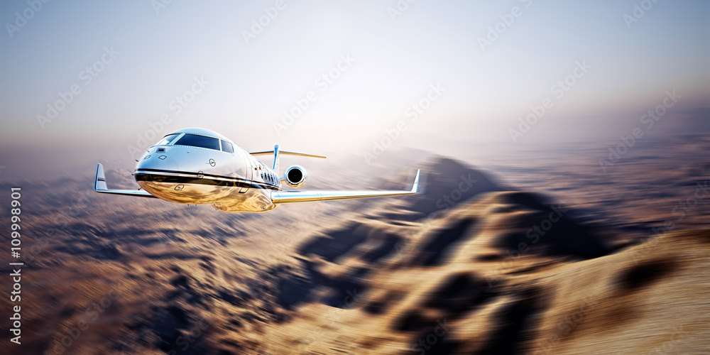 Photo of silver modern and luxury generic design private jet flying in ...